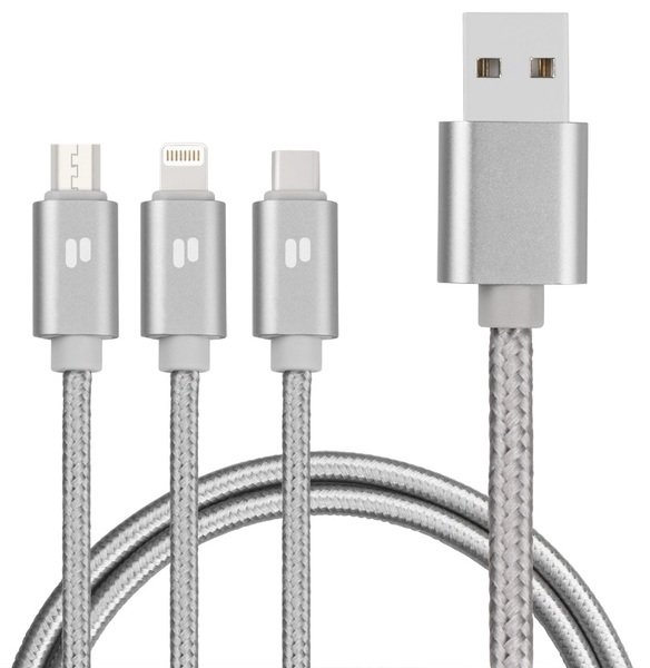 Кабель USB2.0 AM -> micro-USB/Lightning/CM Puridea 1.5 м Silver (L10 ...