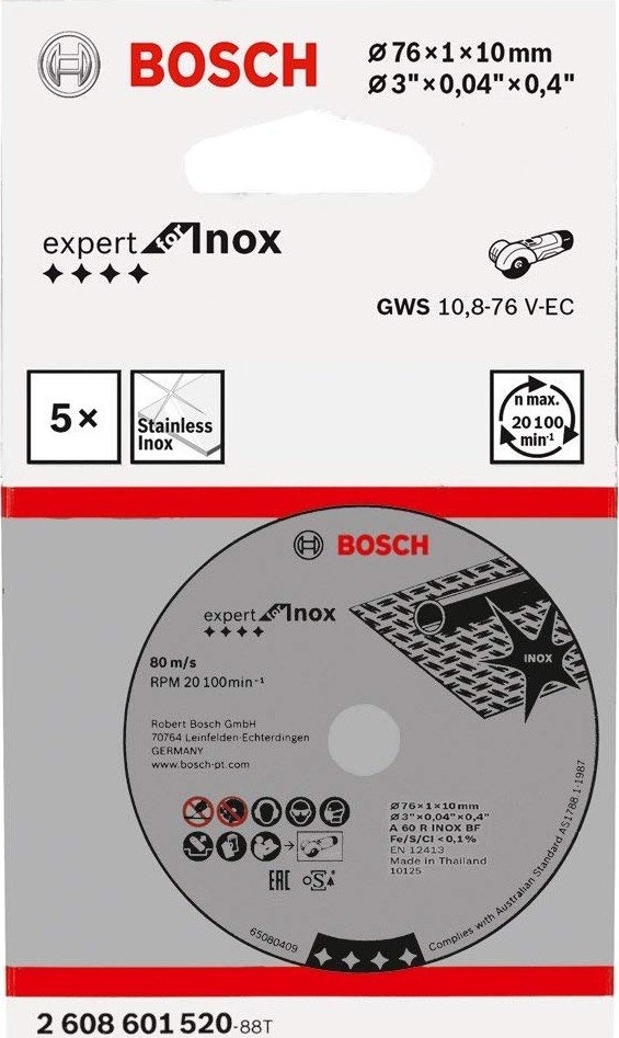 Диск отрезной по нержавеющей стали Bosch Expert for Inox 76x10 мм 5 шт ...
