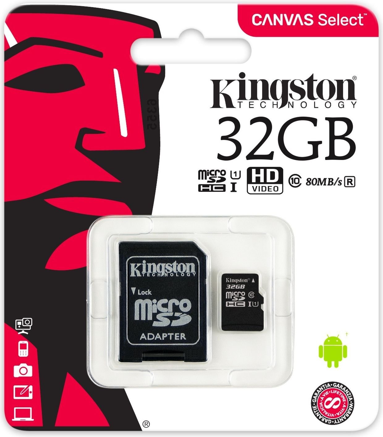 Карта памяти micro SDHC 32GB Kingston Canvas Select C10 UHS-I (SDCS ...