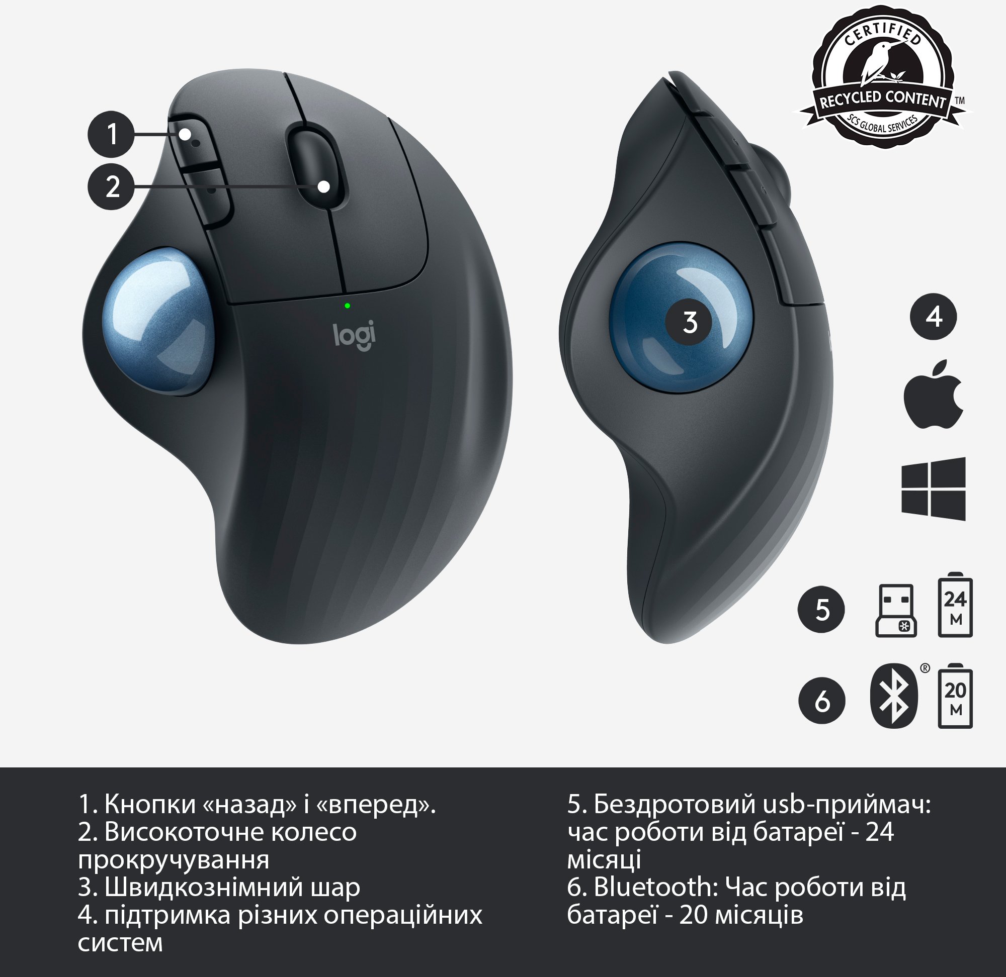 Мышь Logitech M575 Ergo Graphite (910-006221) купить | ELMIR - цена ...