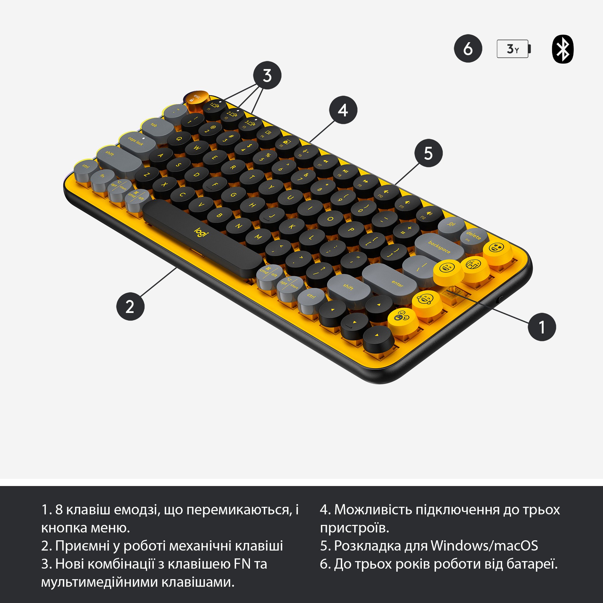 Клавиатура Logitech POP Keys Wireless Mechanical Keyboard UA Blast ...